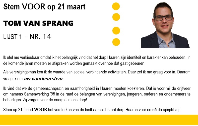 Stem VOOR op 21 maart TOM VAN SPRANG - Nieuws en berichten uit Haaren ...